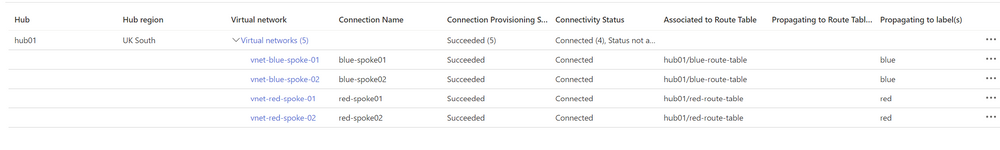 Azure VWAN routes, propagations and labels.