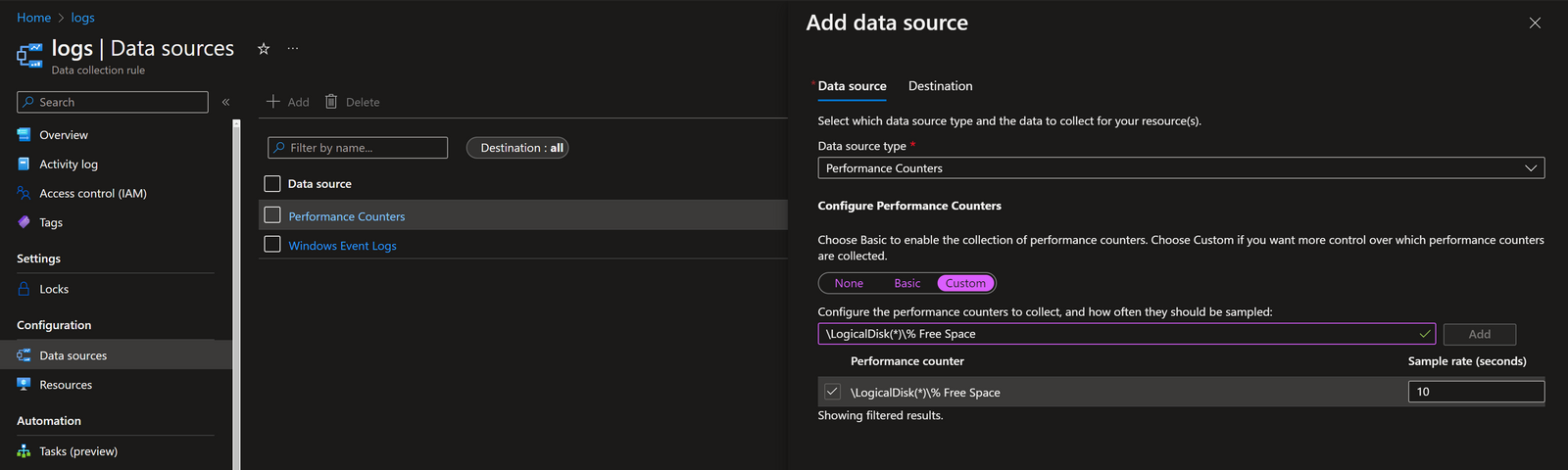 Sending performance counters to Azure Monitor Metrics.