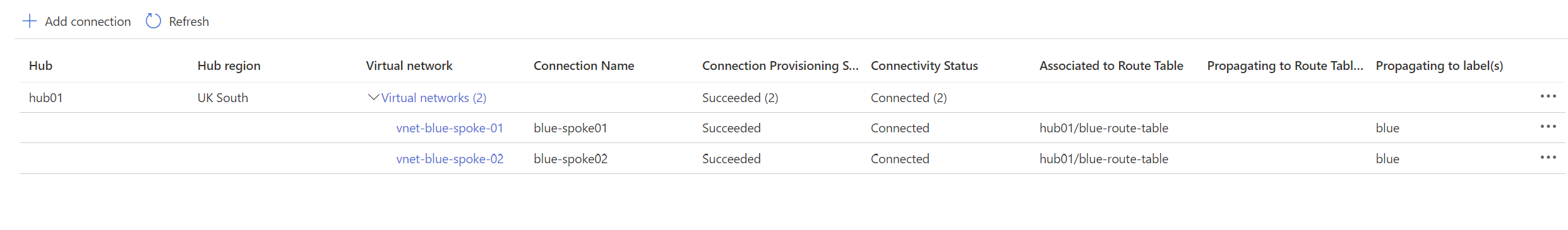 Azure VWAN routes, propagations and labels.