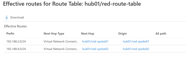 Azure VWAN routes, propagations and labels.